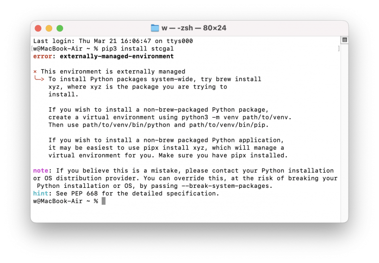 更新macOS的python后出现 externally-managed-environment解决方法 – 老郊狼的窝